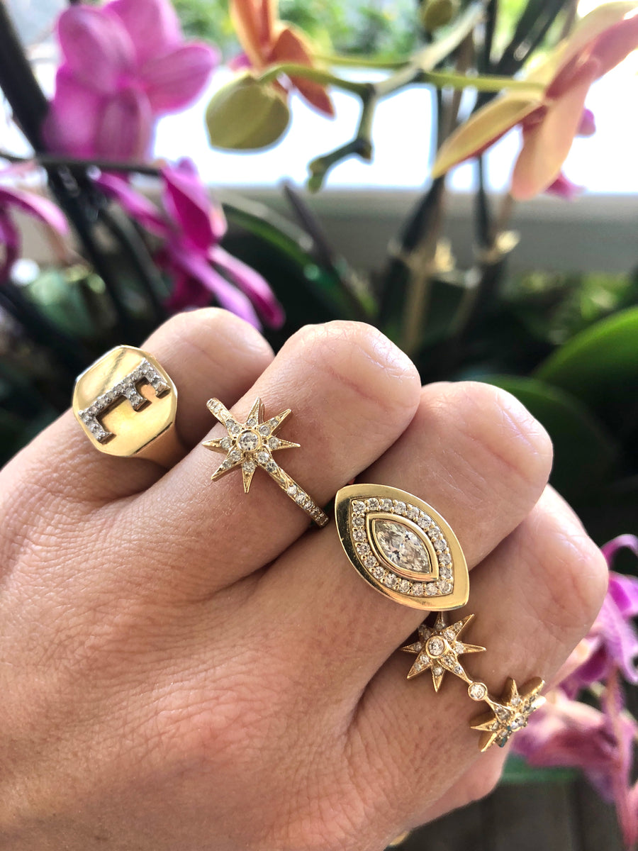 Diamond Initial Pinky Ring – ELIZABETH BUENAVENTURA